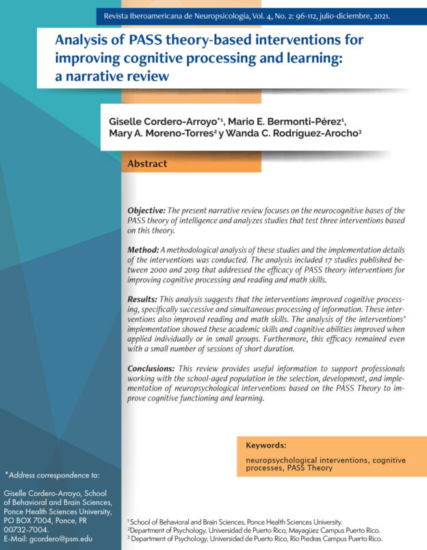 Analysis of PASS theory-based interventions for improving cognitive processing and learning: a ...